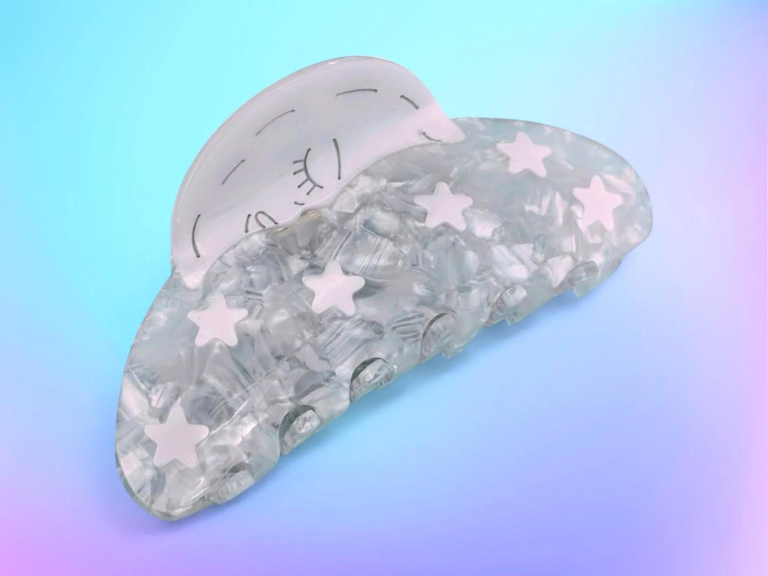 Hair Claw - Gorgeous White and Silver Moon Celestial Acrylic Hair Clip ...