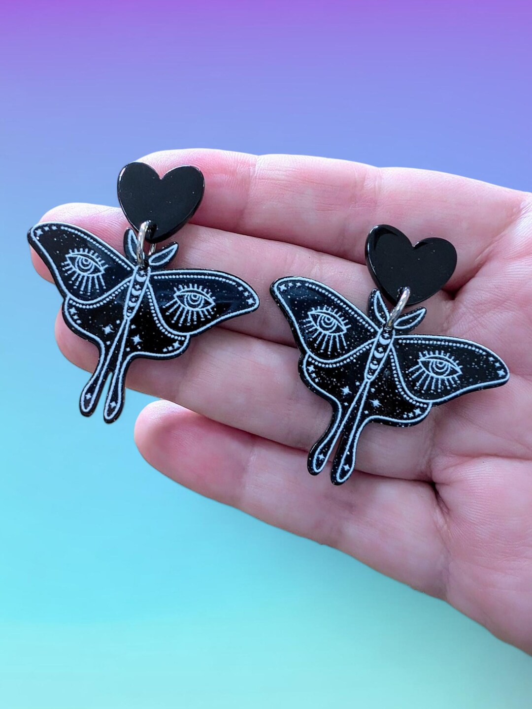 Black Moth Moths With Evil Eye and Black Hearts Goth Witchy Acrylic ...