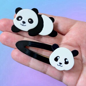 Set of 2 - Cute Black and White Pandas Kawaii Acrylic Barrette Panda ...