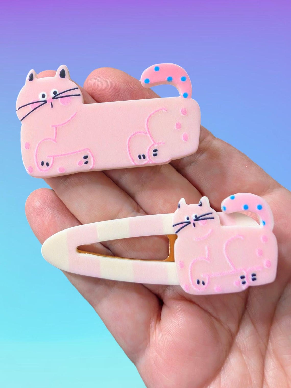 Kawaii Pink Kitty Cat Hair Clips - Acrylic Barrette Set - Etsy