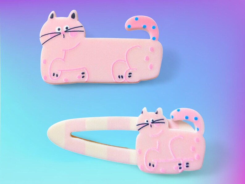Kawaii Pink Kitty Cat Hair Clips - Acrylic Barrette Set - Etsy