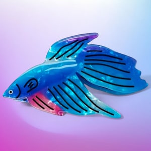 Hair Claw - Pretty Blue Betta Fish Conversation Piece Acrylic Hair Clip ...