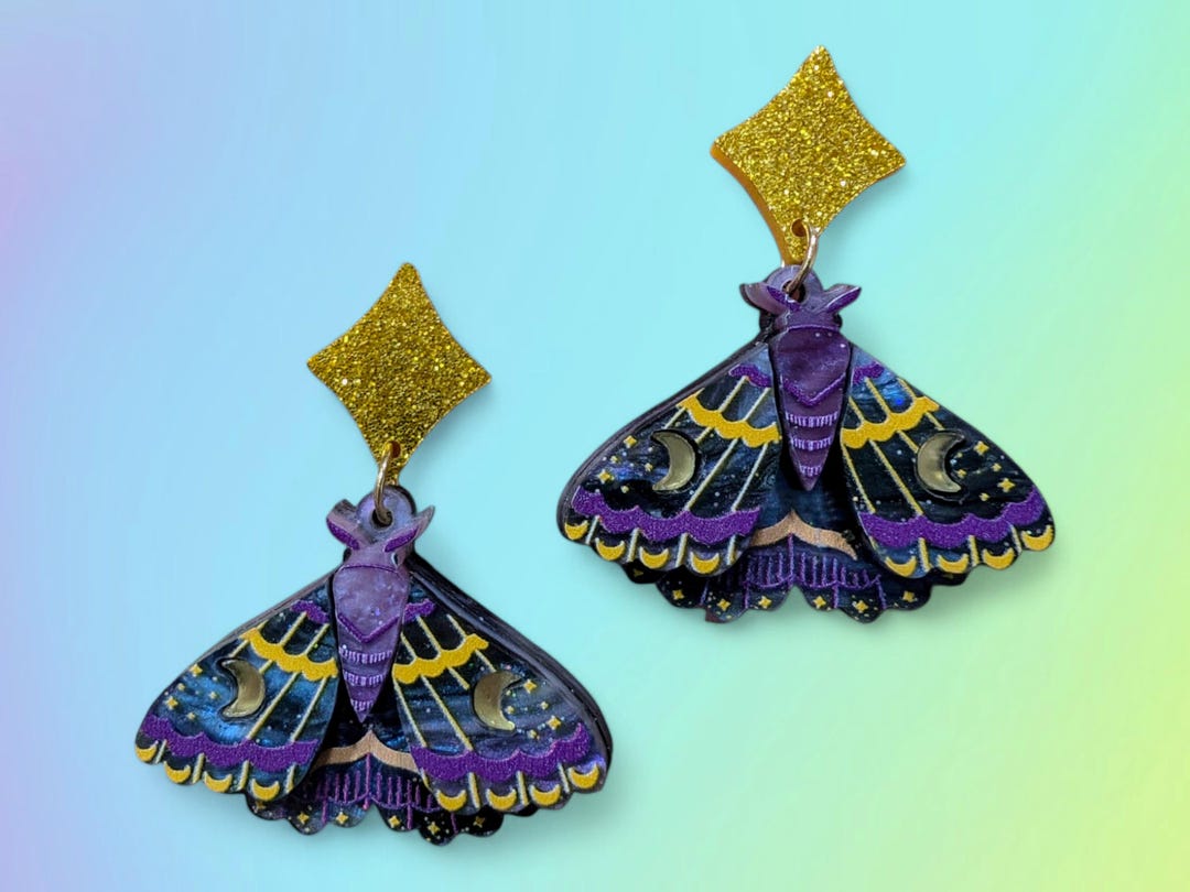 Purple Mystical Moths Laser Cut Acrylic Earrings - Etsy
