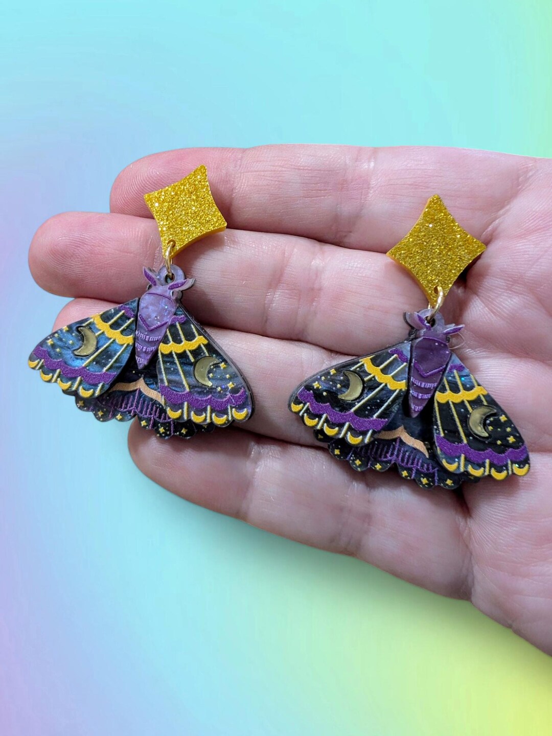 Purple Mystical Moths Laser Cut Acrylic Earrings - Etsy