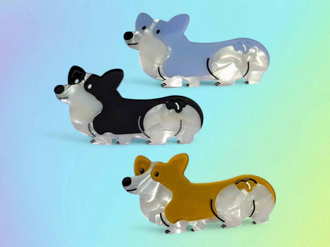 Cute Corgi Dog Acrylic Barrette Duckbill Hair Clips - 1pc Black, Blue ...