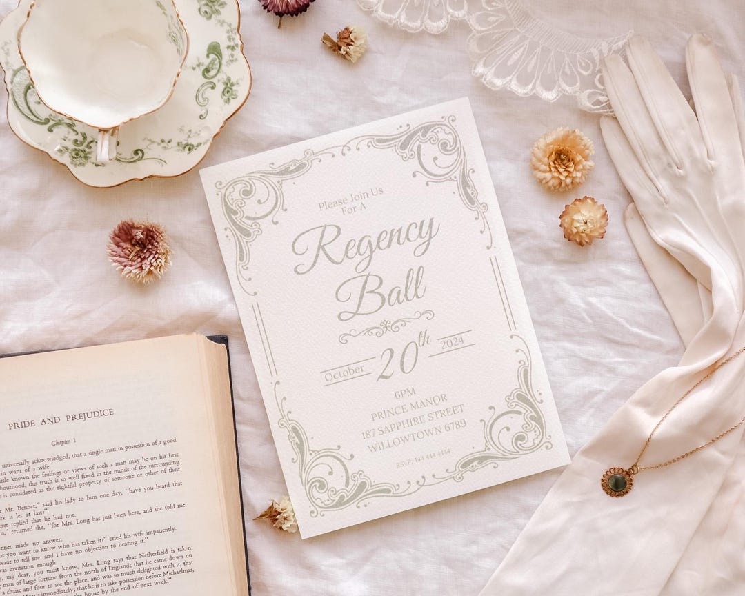Regency Invitation Editable Jane Austen Theme Ball Birthday Invite ...