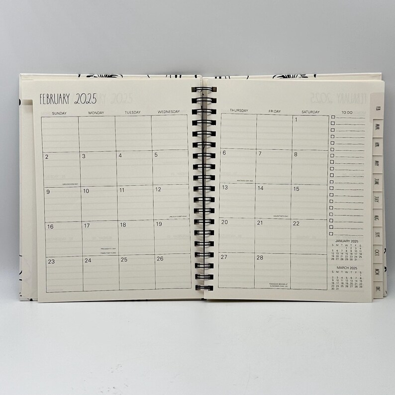 Rae Dunn 2025 PLANNER FLOWER Large Size Spiral 12-month Planner black ...