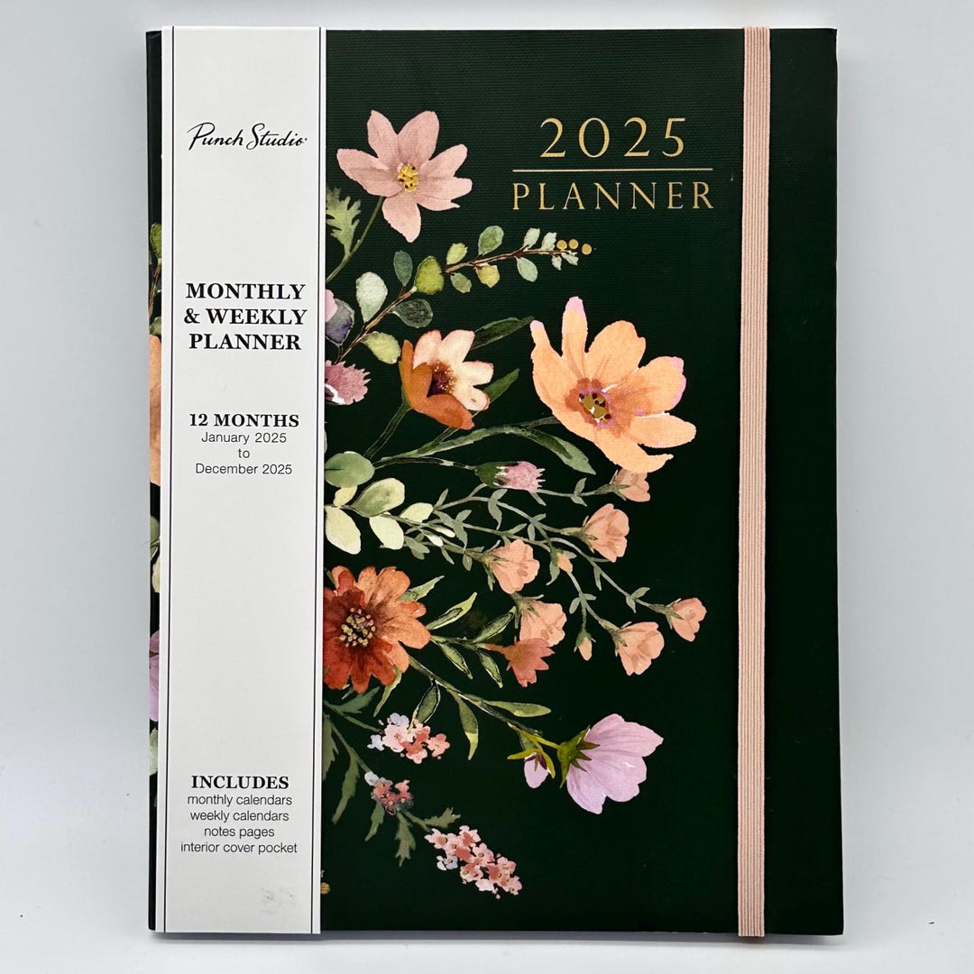 Punch Studio 2025 12-month Planner Monthly Weekly Agenda Journal green ...
