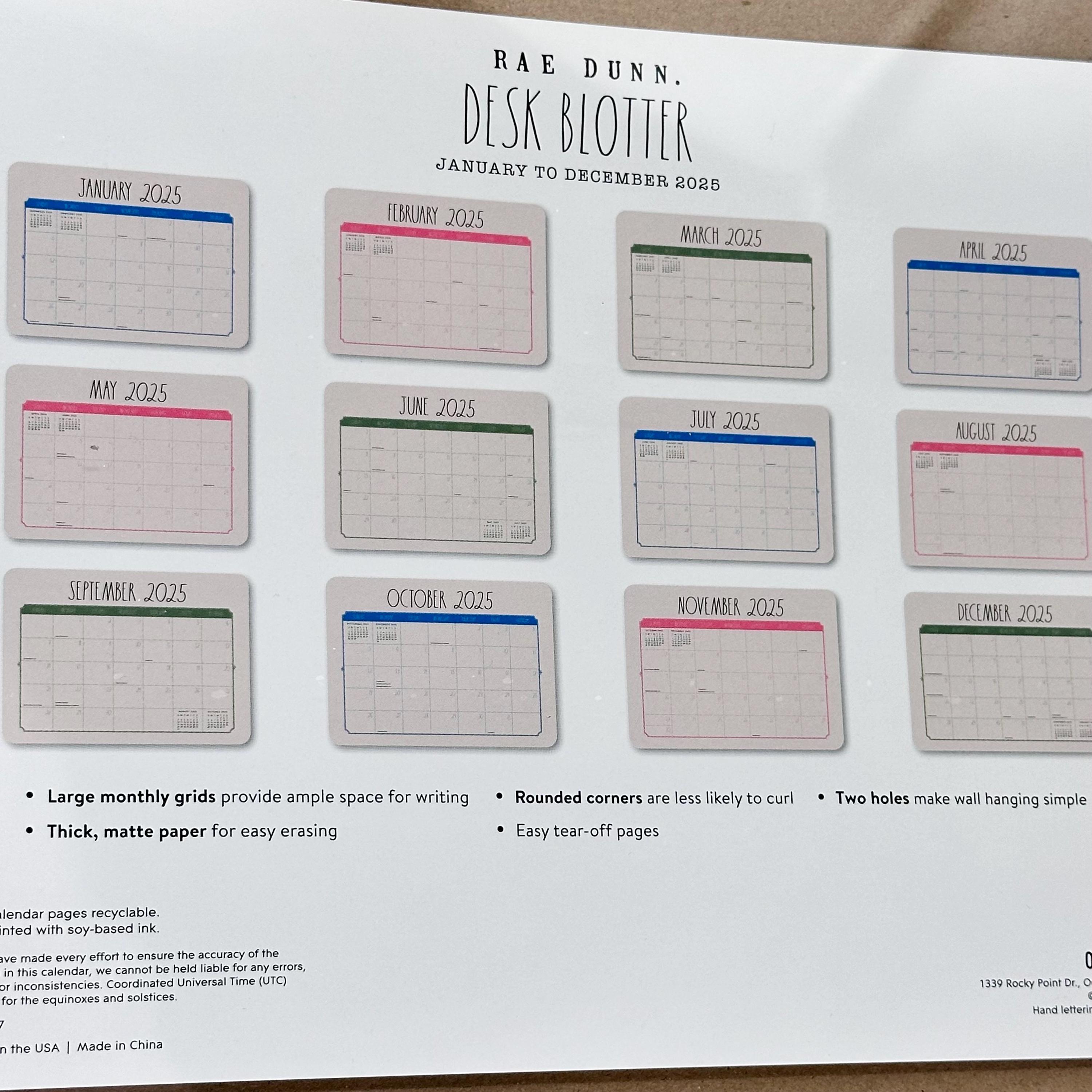 Rae Dunn 2025 Desk Blotter Desk Pad Calendar 12-month Planner multi ...