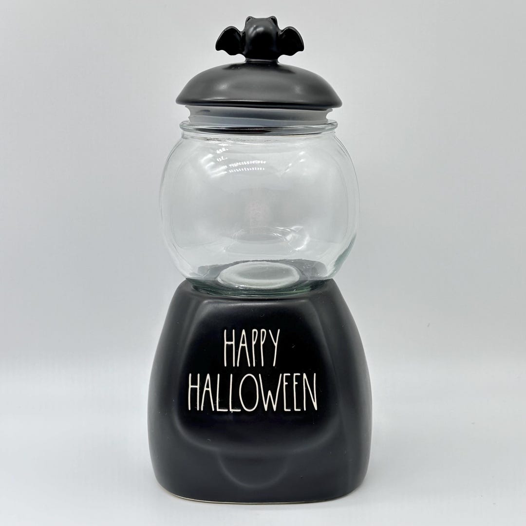 Rae Dunn Halloween Black Bat “HAPPY HALLOWEEN” Ceramic Gumball Canister ...