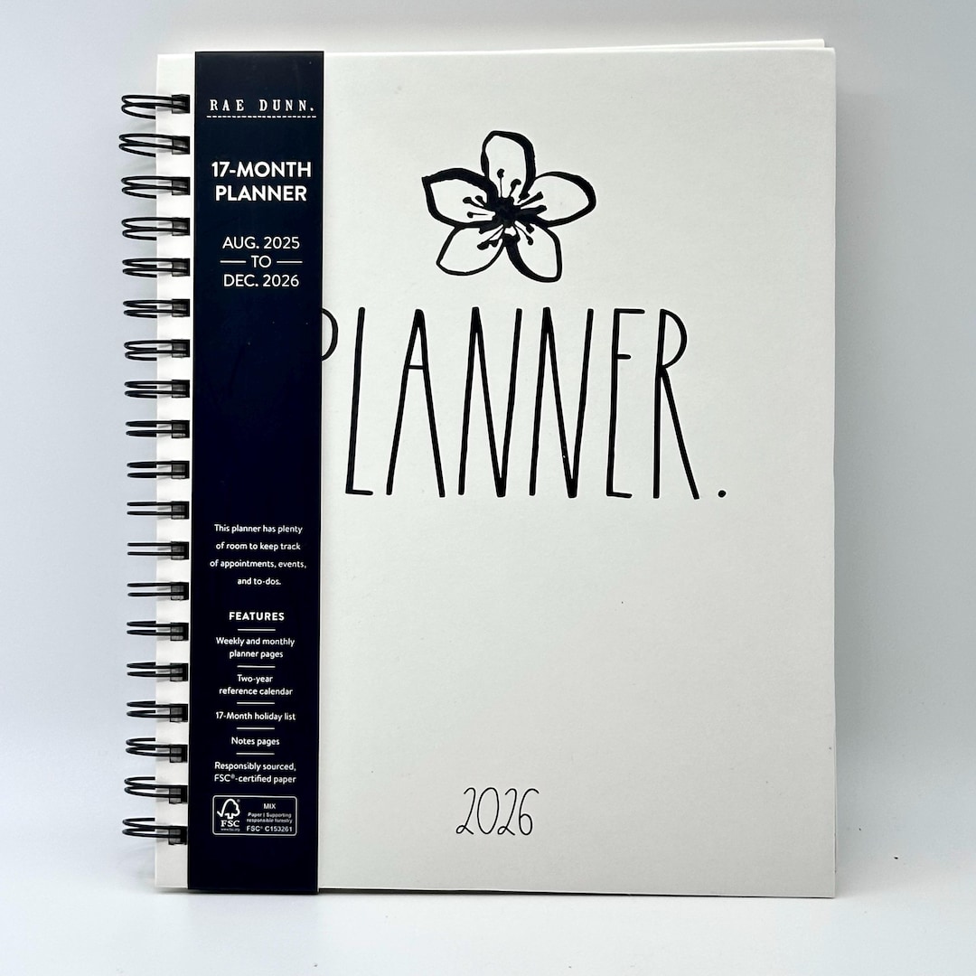 Rae Dunn 2025-2026 Large Hard Cover Spiral 17-month PLANNER Flower ...