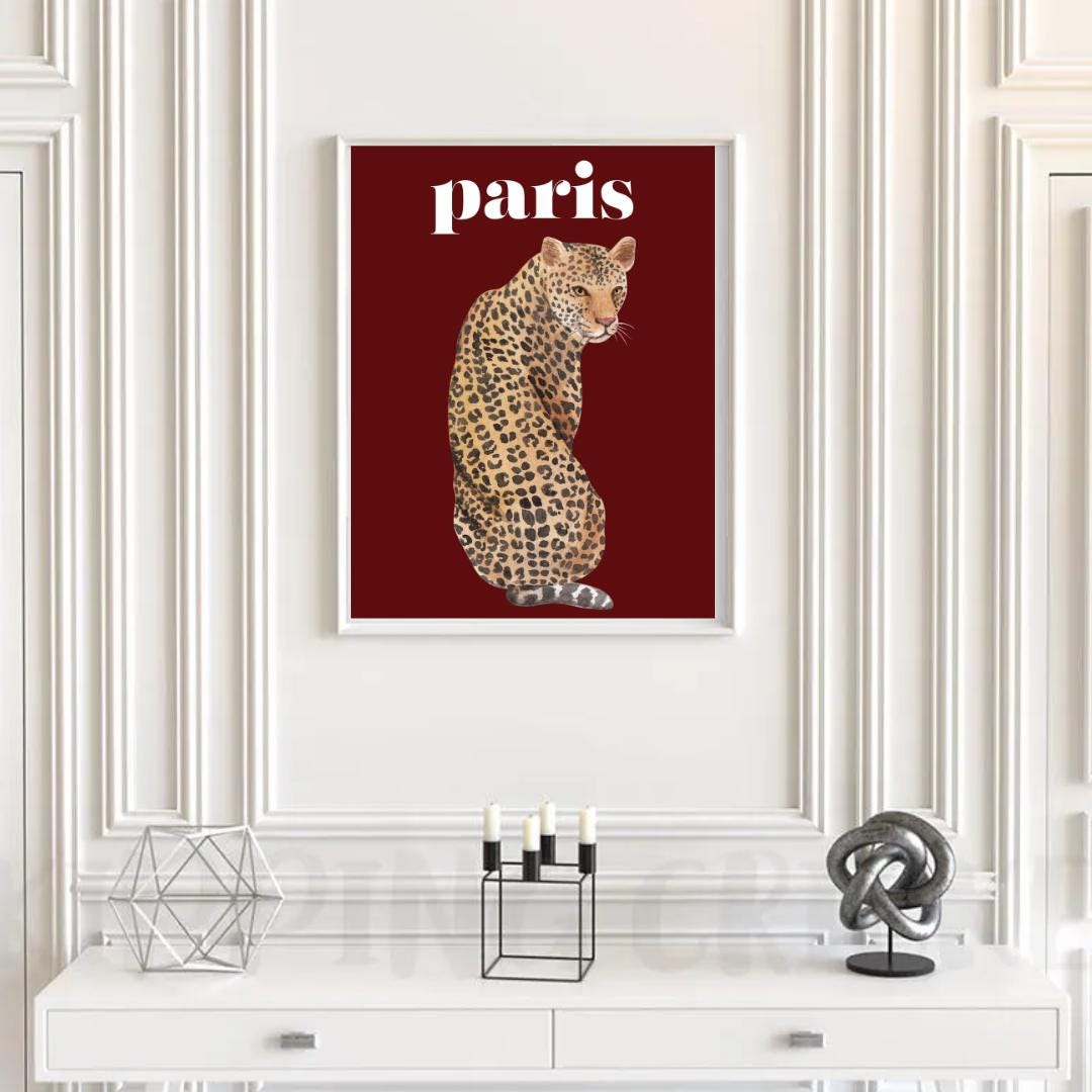 Cheetah Paris Red Art Print | Retro Home Decor (digital Download) - Etsy