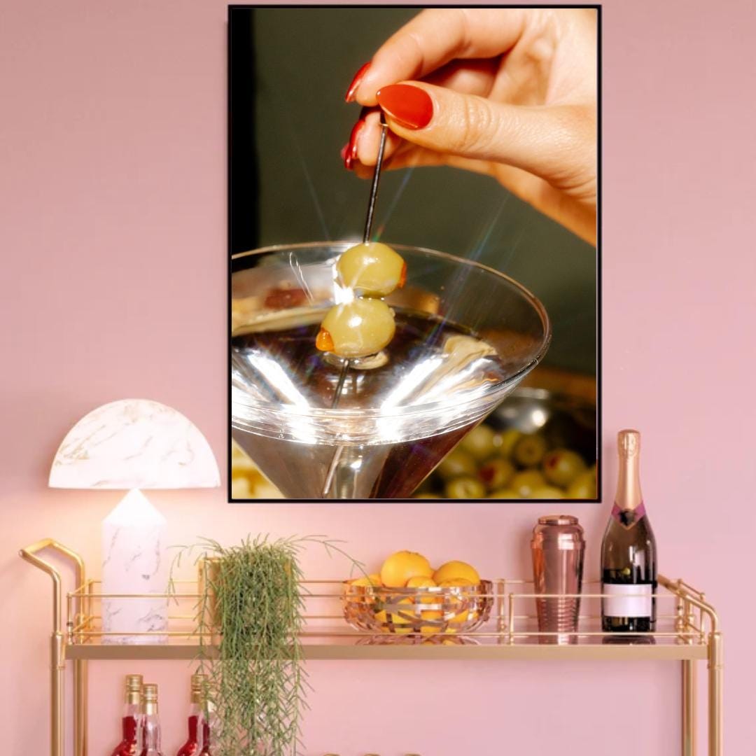 Glam Martini Glass Art Print, Chic Black and White Leopard Glove Poster ...