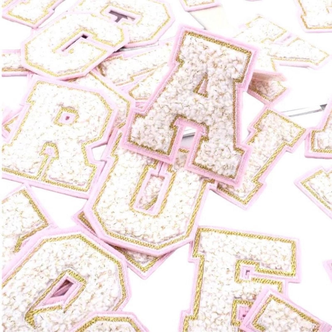 Pink/white With Gold Glitter Chenille Letters Patches - Iron-on/sew-on ...