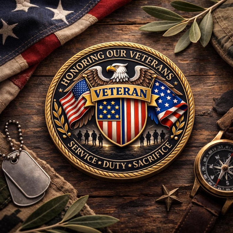 Veteran Challenge Coin – Double Sided Military Collectible – Service ...