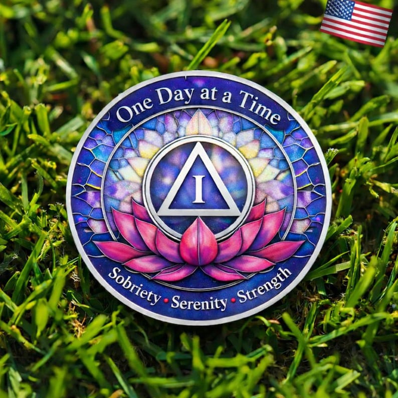 1 Year Sobriety Milestone Coin – AA NA Recovery Gift, Lotus Design - Etsy