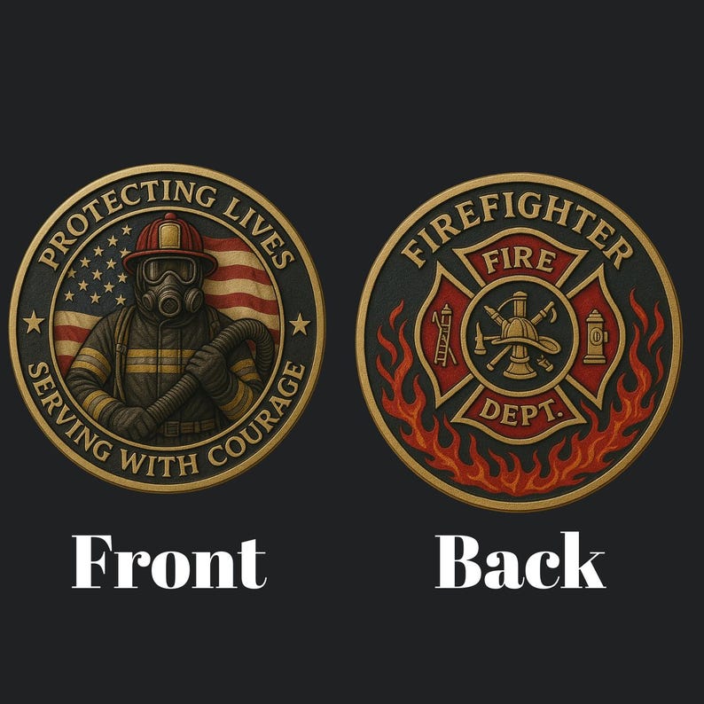 Firefighter Challenge Coin: Maltese Cross & American Flag - Fire ...