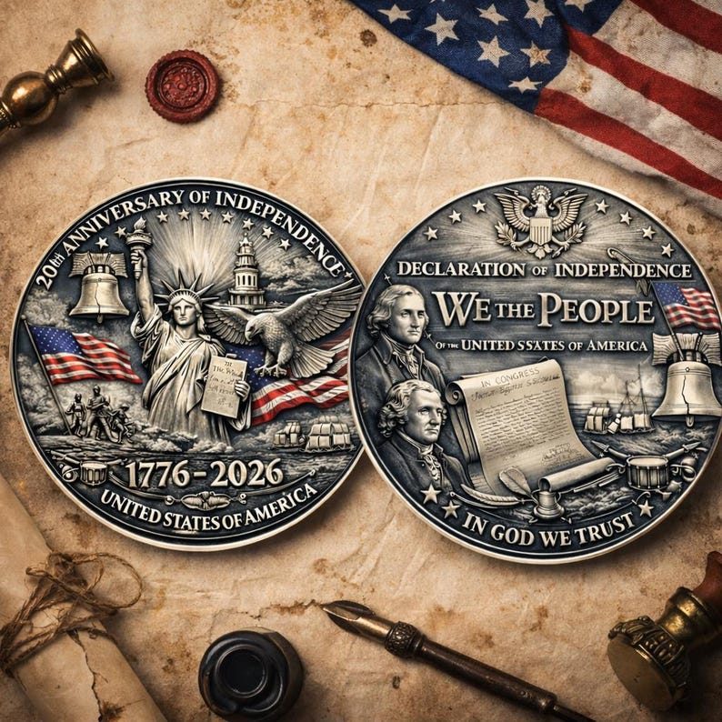 250th Anniversary USA Independence Coin 1776–2026, Declaration of ...