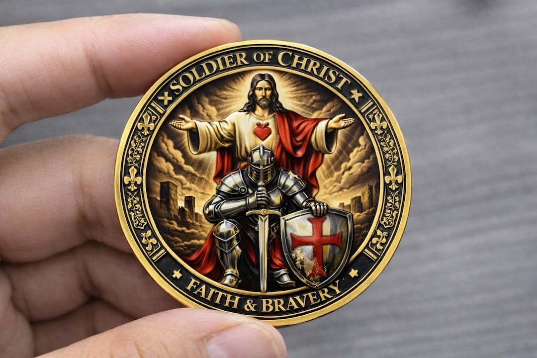 Soldier of Christ Challenge Coin, Faith Bravery Warrior Token, UV ...