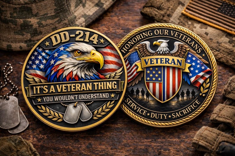 Veteran Challenge Coin – Double Sided Military Collectible – Service ...