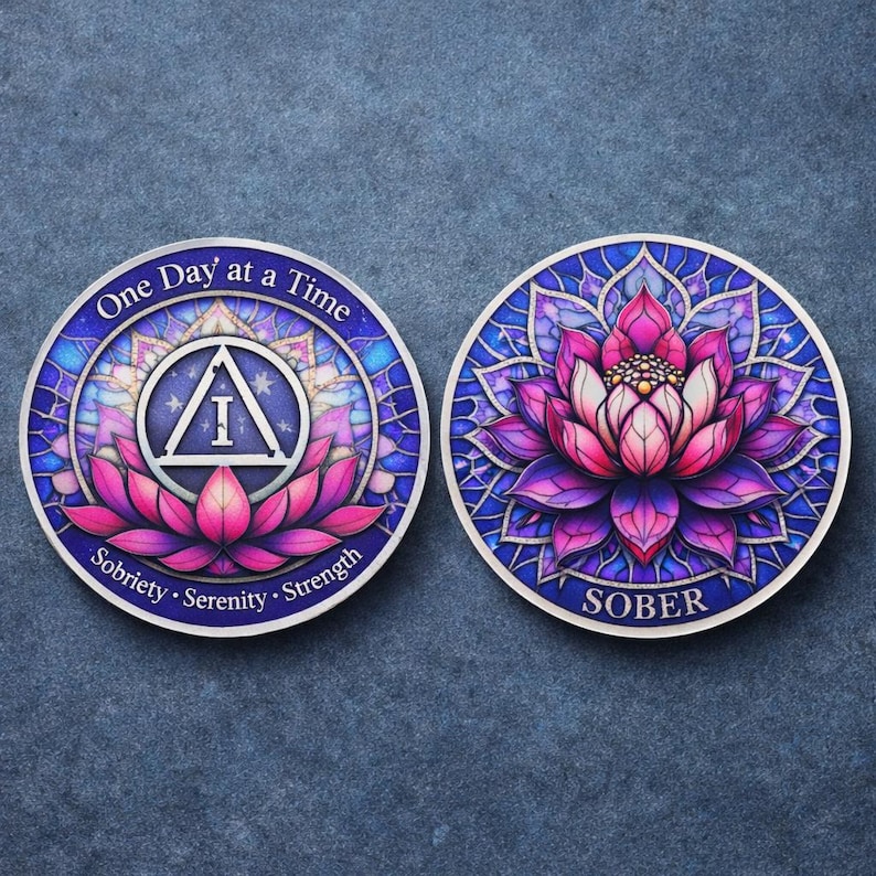 1 Year Sobriety Milestone Coin – AA NA Recovery Gift, Lotus Design - Etsy