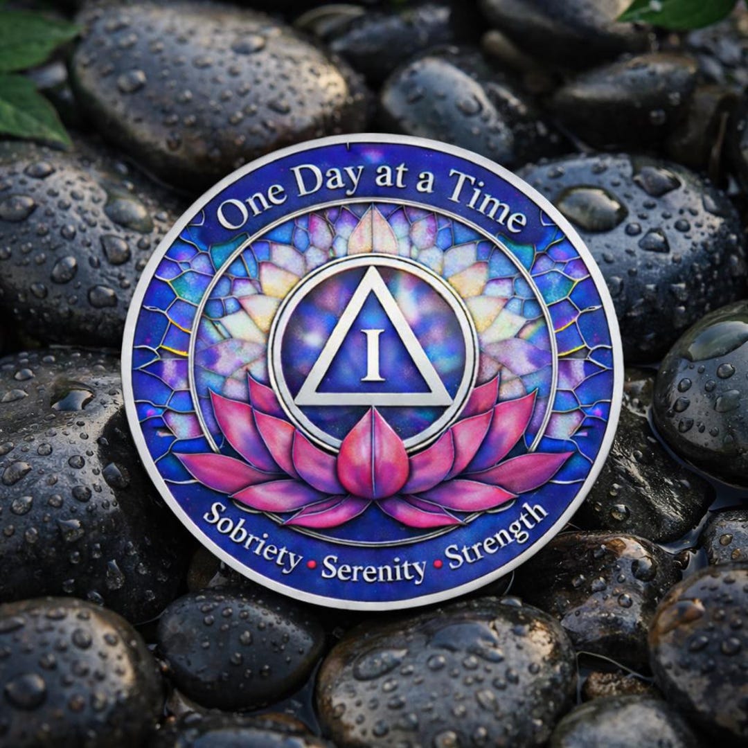1 Year Sobriety Milestone Coin – AA NA Recovery Gift, Lotus Design - Etsy