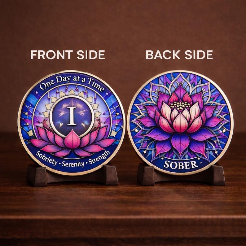 1 Year Sobriety Milestone Coin – AA NA Recovery Gift, Lotus Design - Etsy