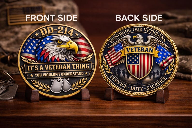 Veteran Challenge Coin – Double Sided Military Collectible – Service ...