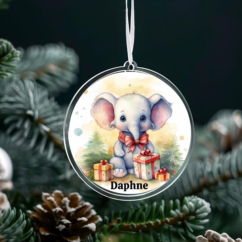 Personalized Baby Elephant Ornament | Watercolor First Christmas Gift ...