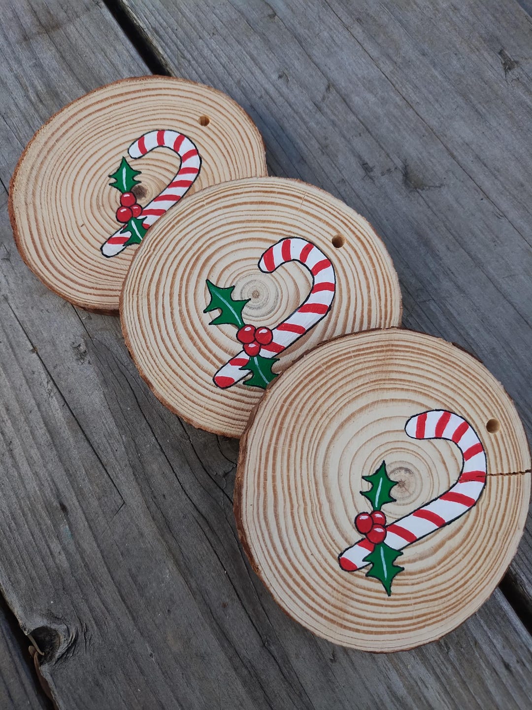 Set of 3 Hand Painted Wooden Christmas Ornaments - Etsy