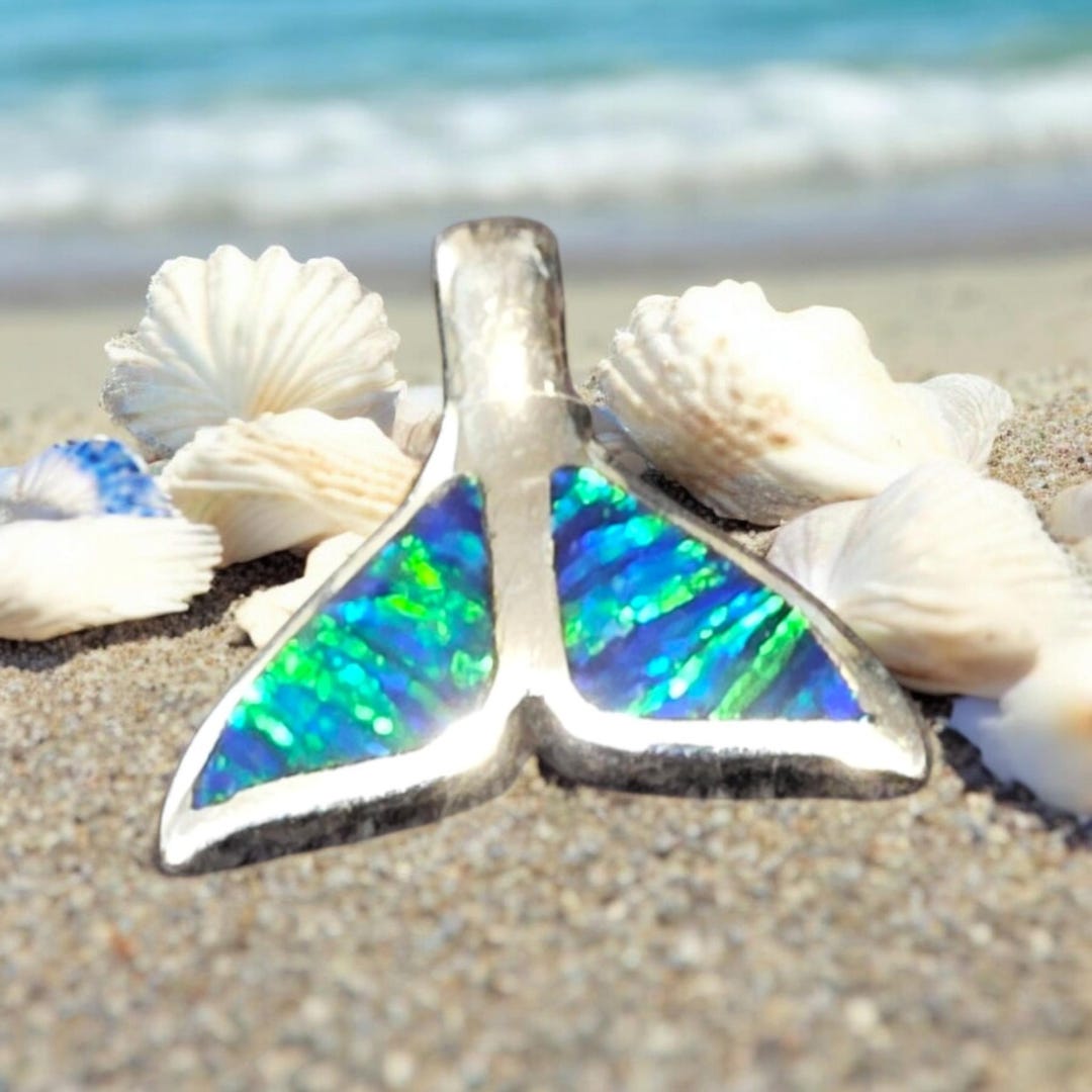 Vintage Inlay Blue Opal Whale Tail Pendent Stamped 925 Sliver - Etsy