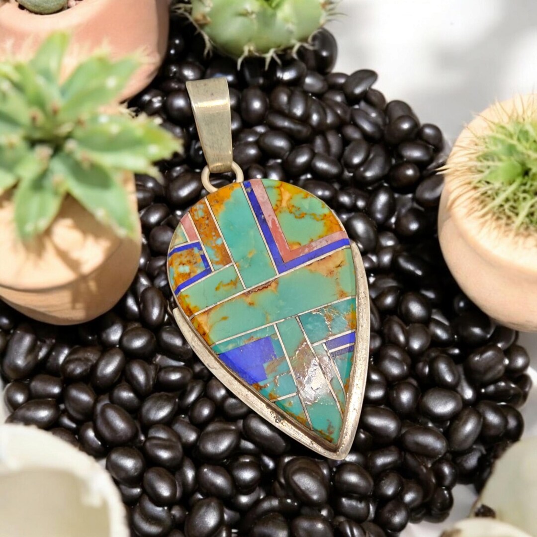 Navajo Ronald Tom Vintage Turquoise Pendent* Navajo Inlayed Pendent ...