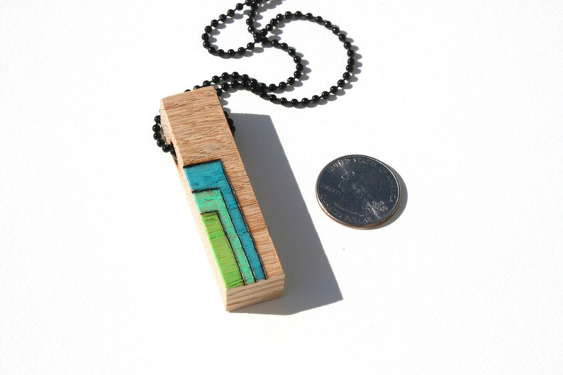 Oak Block Pendant Necklace, Original Art, Prismacolor Pencil, One of a ...