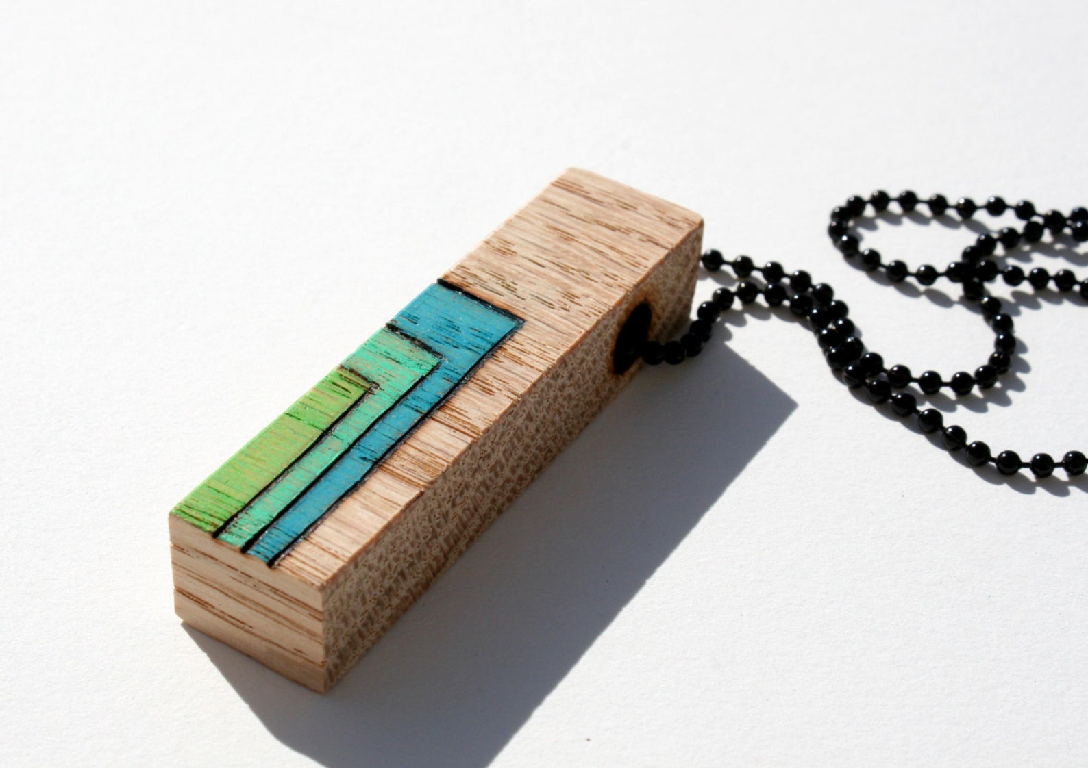 Oak Block Pendant Necklace, Original Art, Prismacolor Pencil, One of a ...