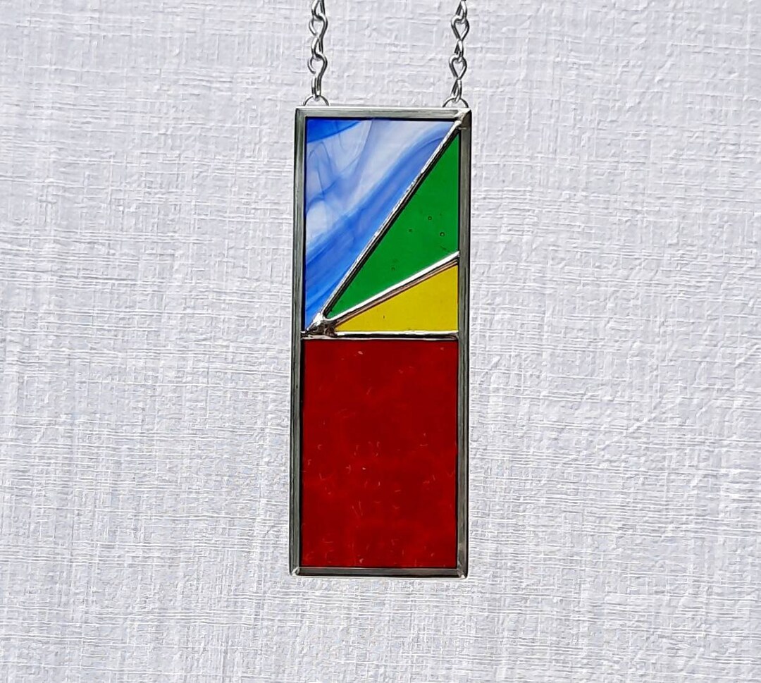 Mini Stained Glass Window Panel Abstract Glass Art Suncatcher Ornament ...