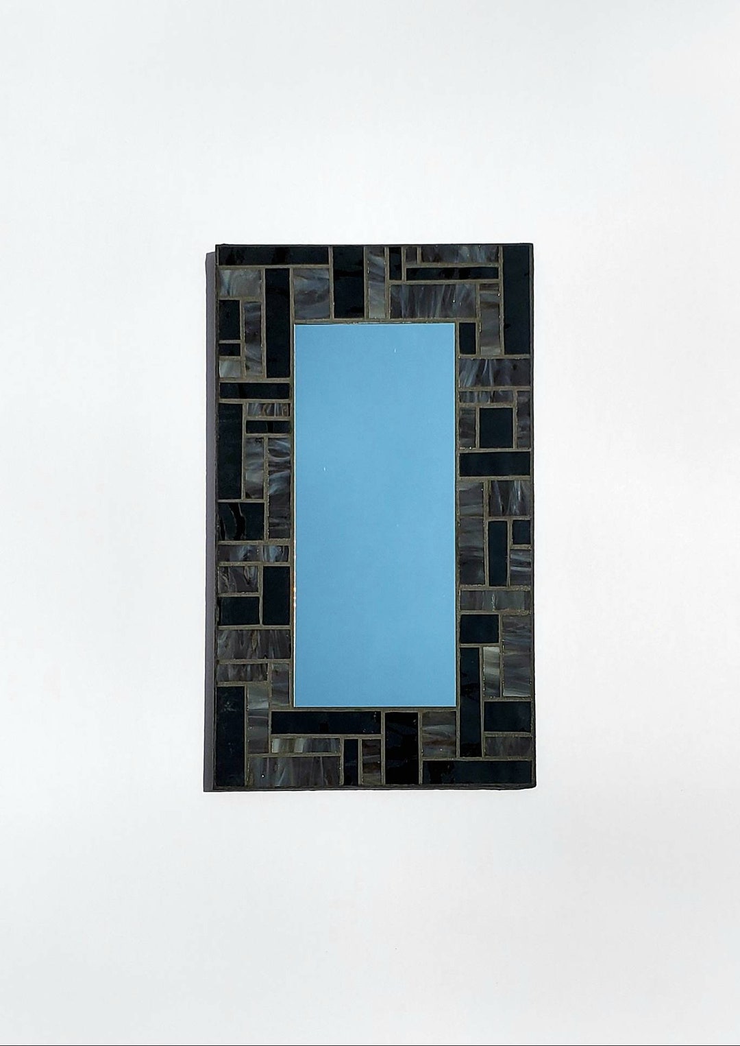 Black and Gray Stained Glass Mosaic Mirror 8" X 14" Handmade With ...