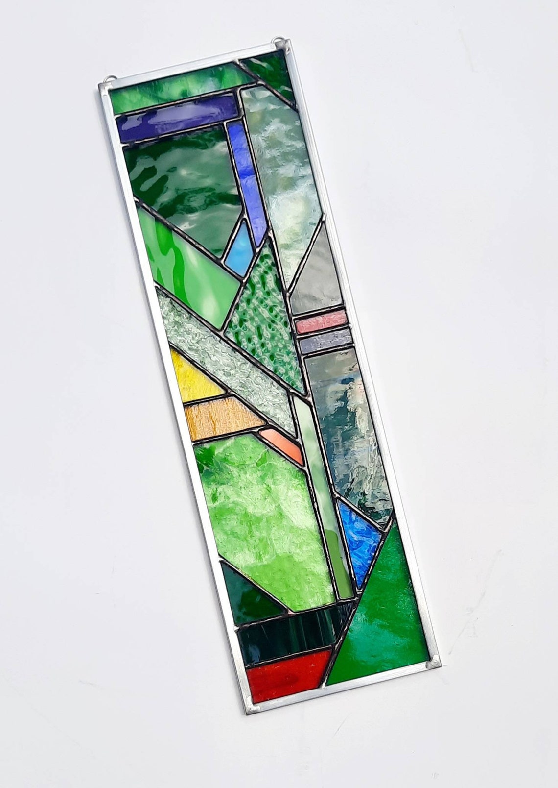 Stained Glass Window Panel Abstract Art in Greens Modern - Etsy