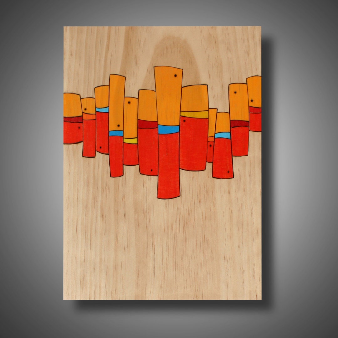 Abstract Modern Art on Pine - Pyrography - Prismacolor Pencil ...