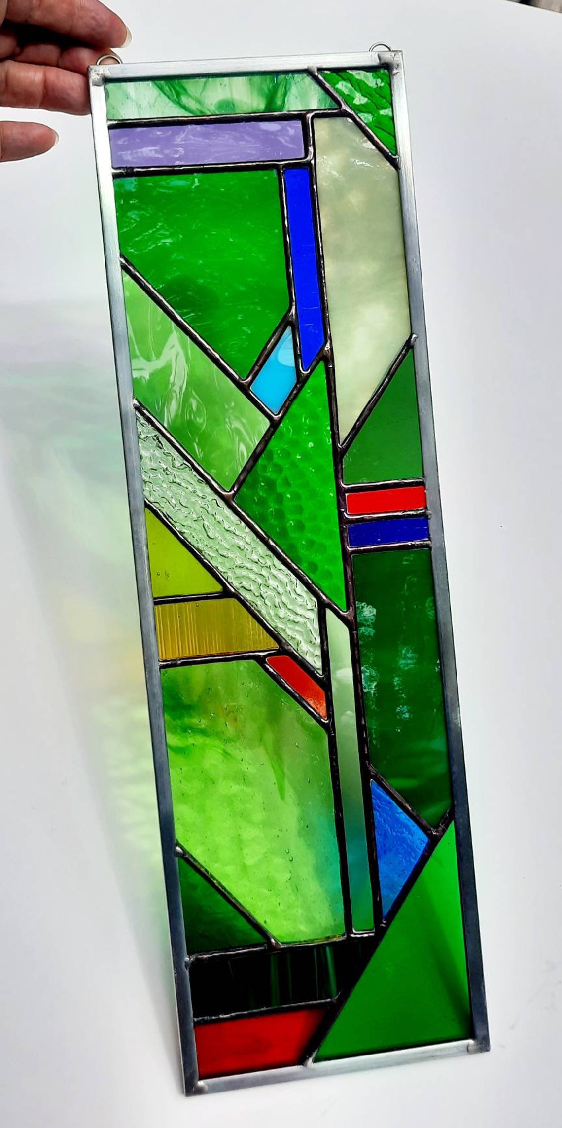 Stained Glass Window Panel Abstract Art in Greens Modern - Etsy