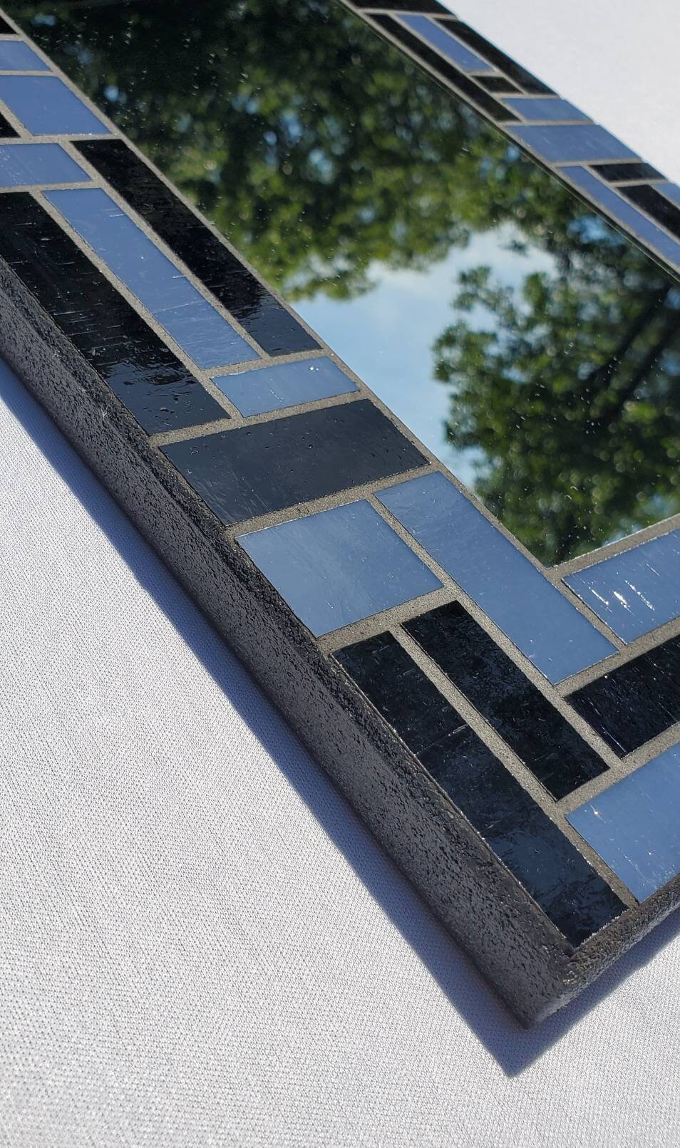 Black And Gray Stained Glass Mosaic Mirror Handmade By Indiana Artisan Demaris Gaunt 10 X 16