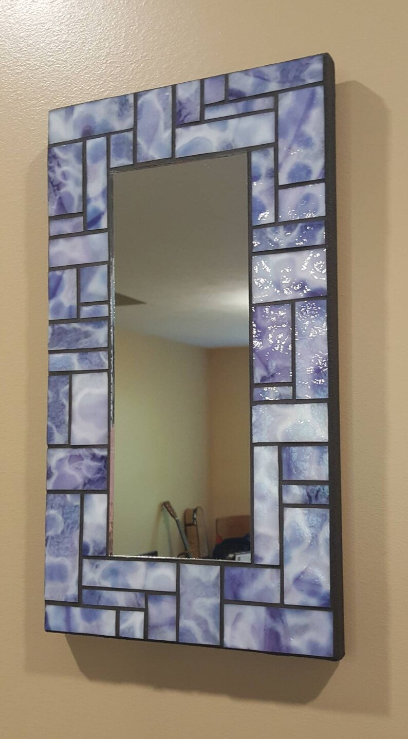 8 X 14 Lavender Blue Violet Stained Glass Mosaic Mirror, Accent Mirror ...