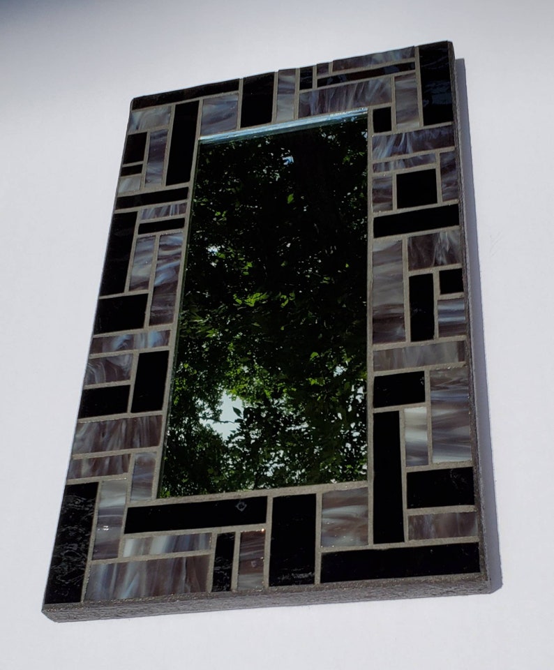 Black and Gray Stained Glass Mosaic Mirror 8 X 14 - Etsy