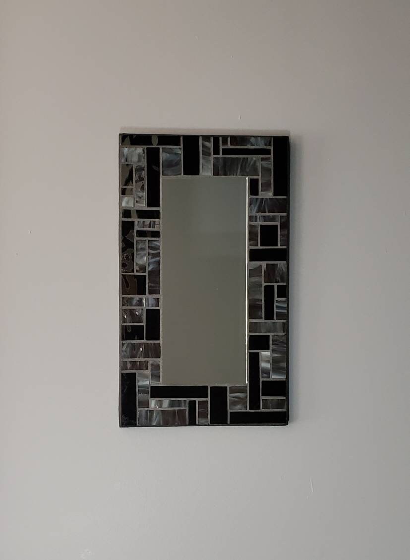 Black and Gray Stained Glass Mosaic Mirror 8 X 14 - Etsy