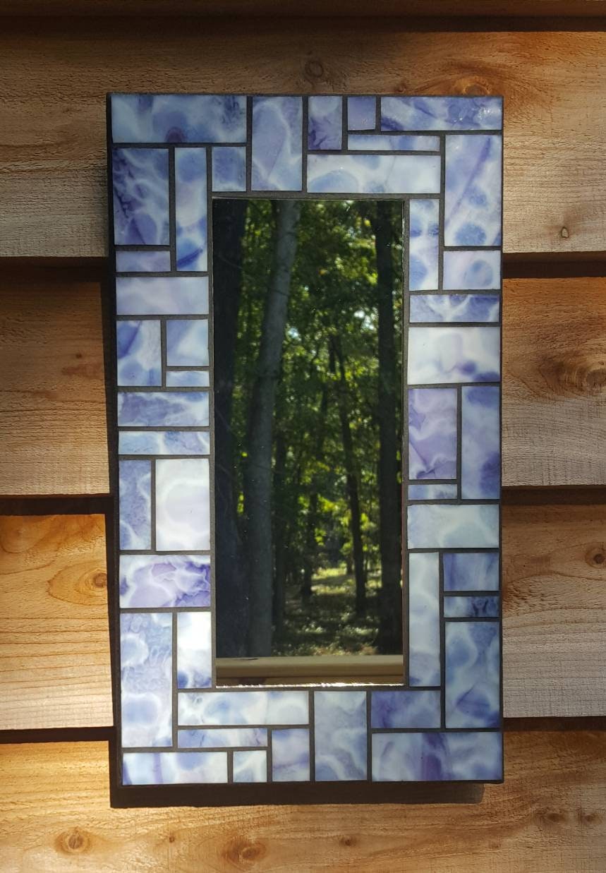 8 X 14 Lavender Blue Violet Stained Glass Mosaic Mirror, Accent Mirror ...