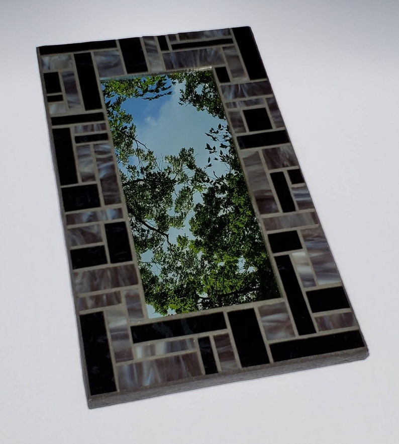Black and Gray Stained Glass Mosaic Mirror 8 X 14 | Etsy