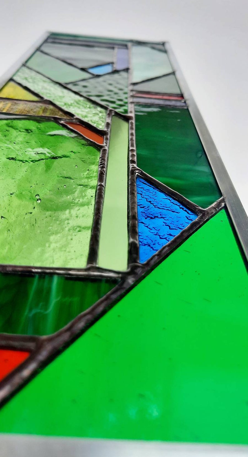 Stained Glass Window Panel, Abstract Art in Greens, Modern Windows, 5 X ...