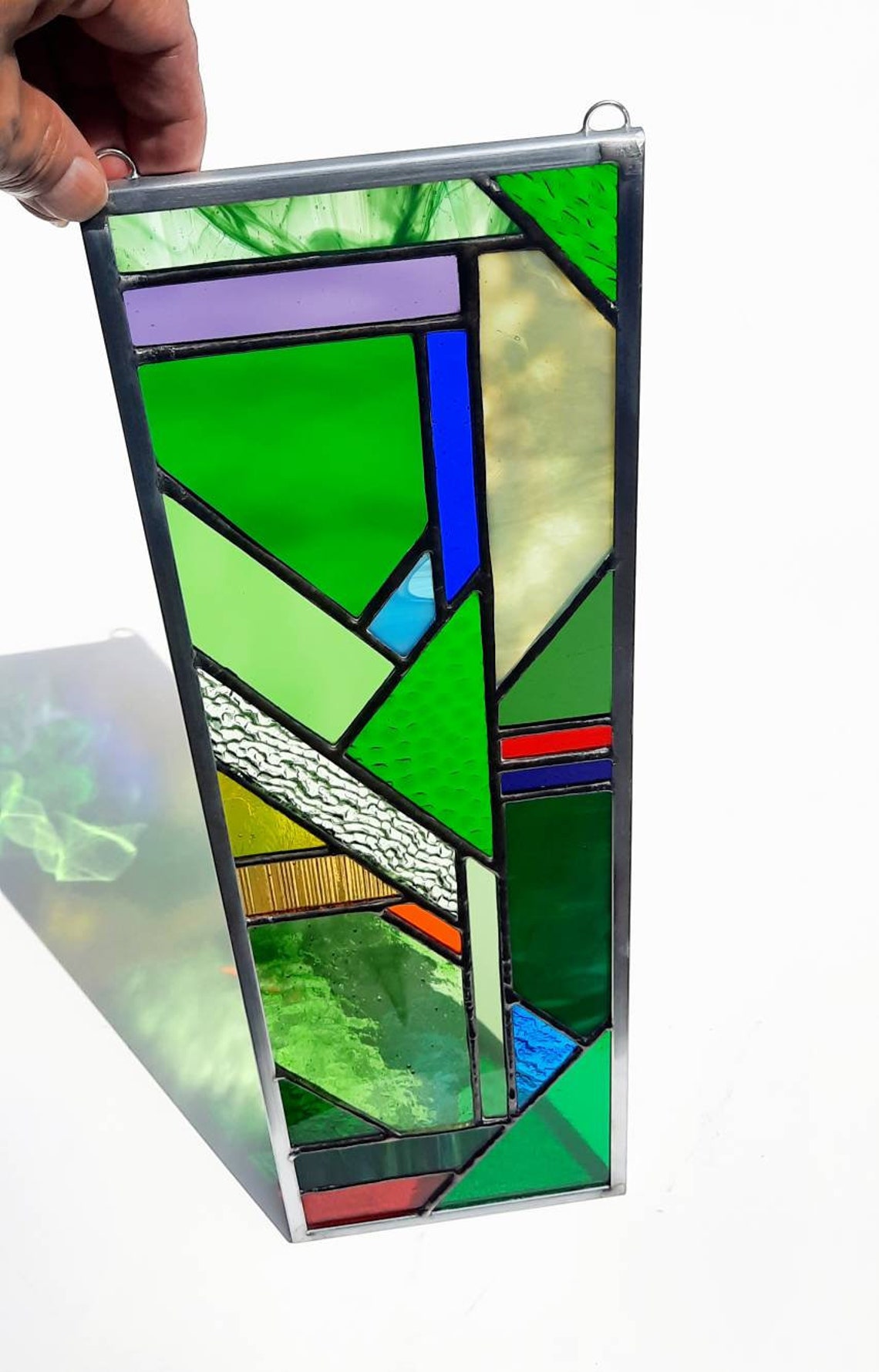Stained Glass Window Panel Abstract Art in Greens Modern - Etsy