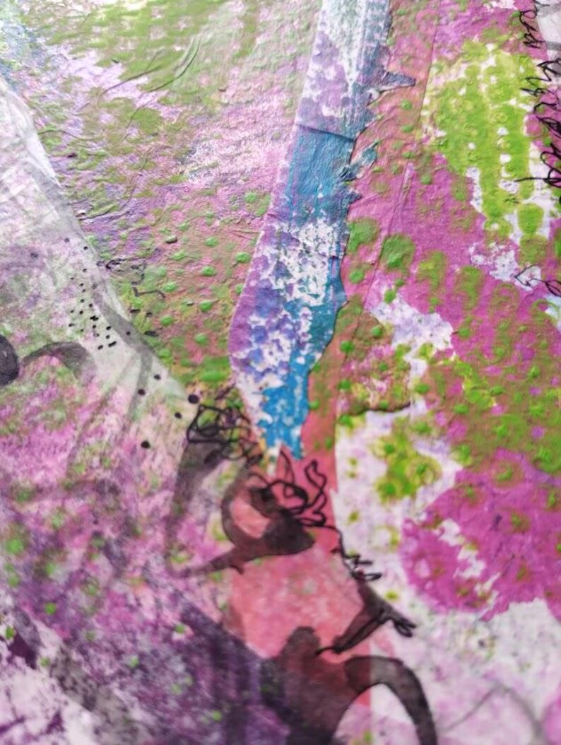 Colorful, Layered 8" X 10" Monotype With Mixed Media Additions - Etsy