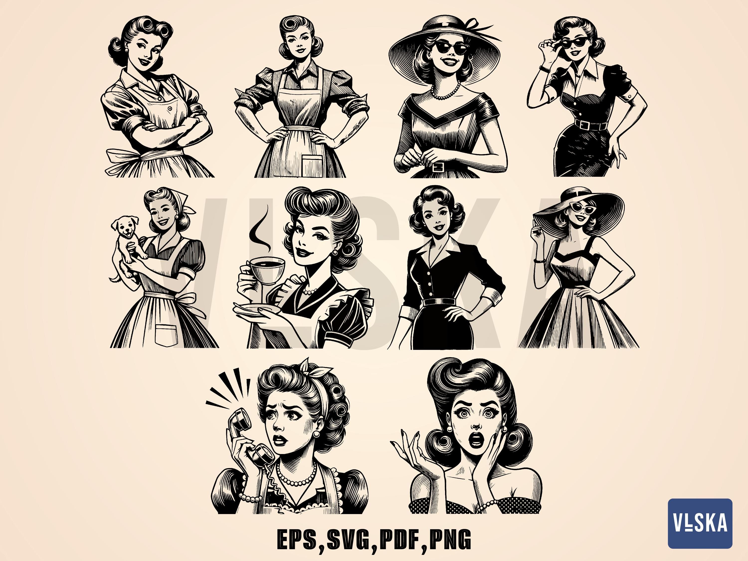 Vintage Retro Women SVG Bundle | Retro Girls Clipart | Retro Women ...