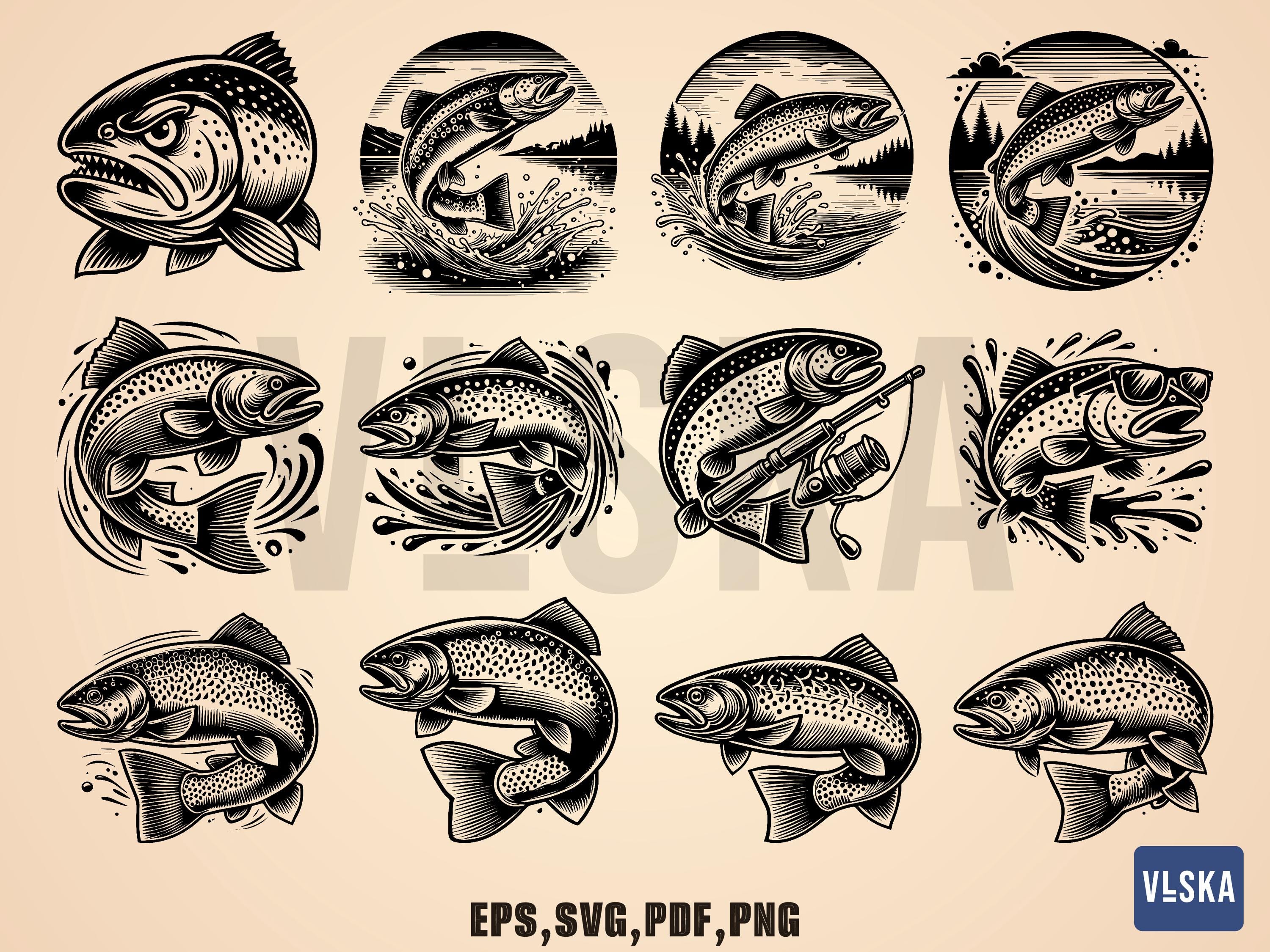 50 Trout Fishing SVG Clipart Bundle | Trout Fishing SVG | Trout ...
